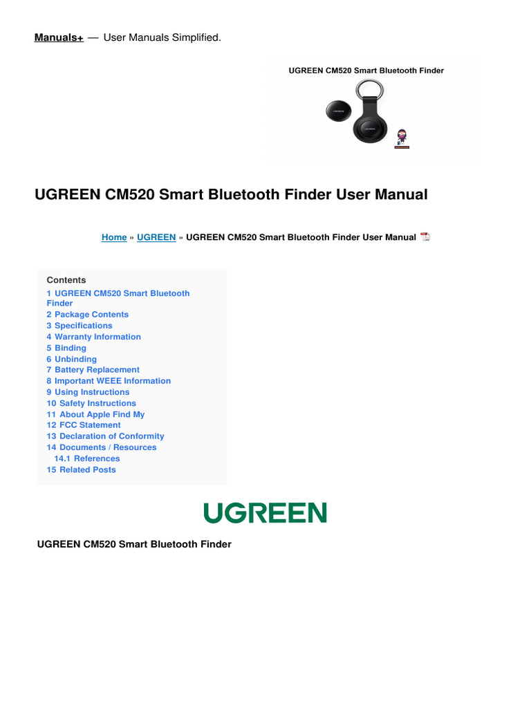 Tag UGreen Smart Bluetooth Finder CM520 Manual | PDF | Ios ...