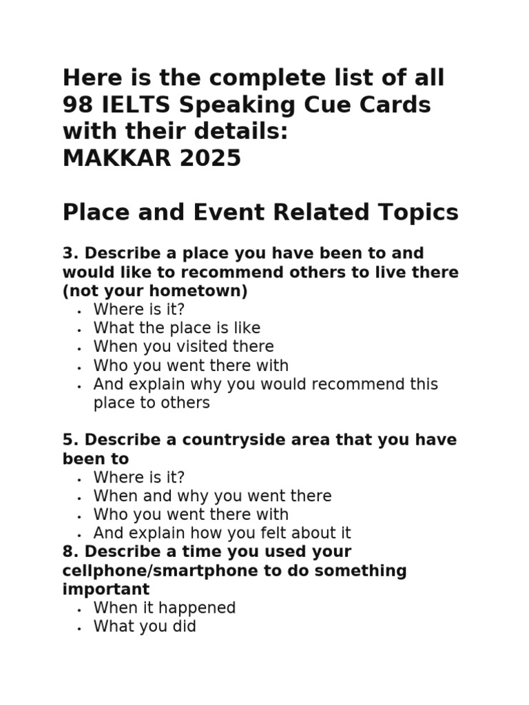 IELTS Speaking Part 2 (Cue Card) | PDF