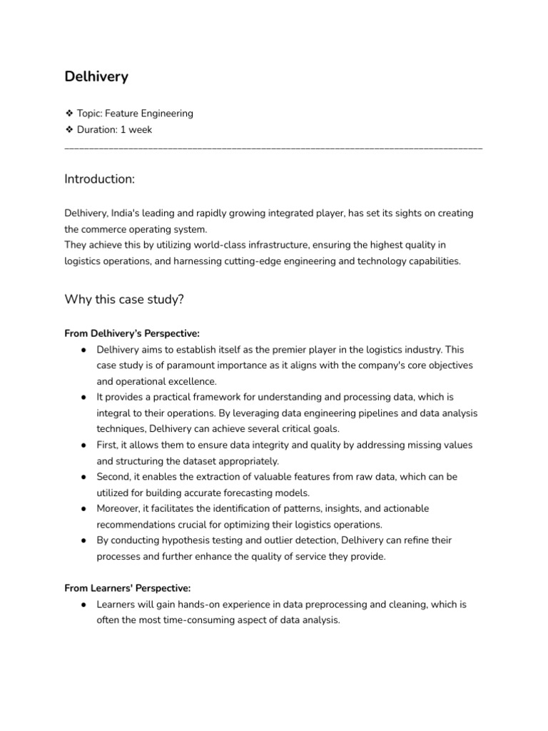 Delhivery Feature Engineering - Solution Approach | PDF | Computing | Data
