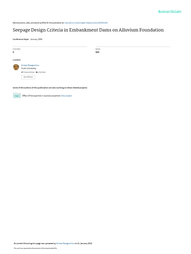 Seepage Design Criteria in Embankment Dams on Alluvial - Rezagholilou ...