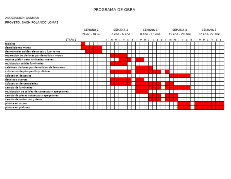 Programa de Obra: Proyecto Sach Polanco | PDF