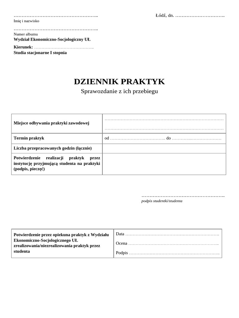 Dziennik Praktyk 2024_25 | PDF