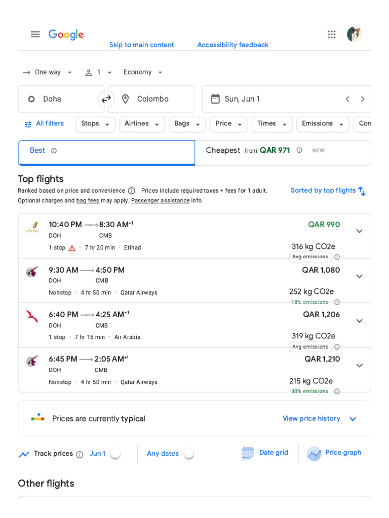 Doha To Colombo - Google Flights | PDF | Aviation | Civil Aviation