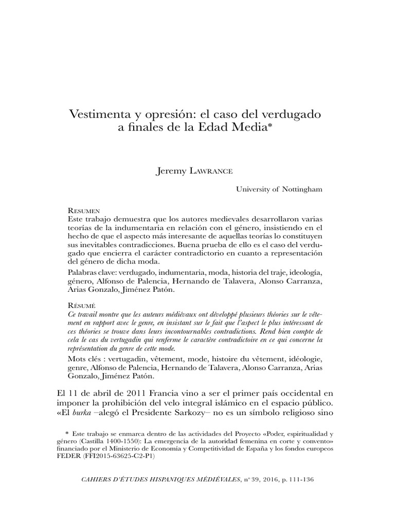Vestimenta y Opresion El Caso Del Verdugado A Finales de La Edad Media ...