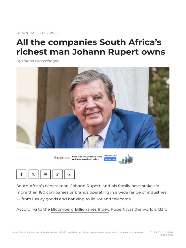 Johann Rupert's Business Empire Overview | PDF