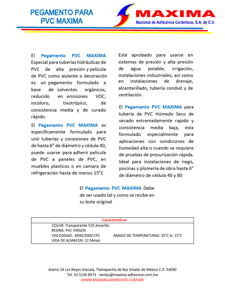 TDS PEGAMENTO PVC MAXIMA | PDF