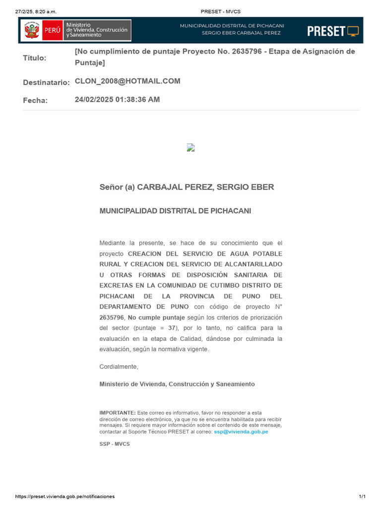 Preset - MVCS Cutimbo | PDF | Saneamiento | Alcantarillado