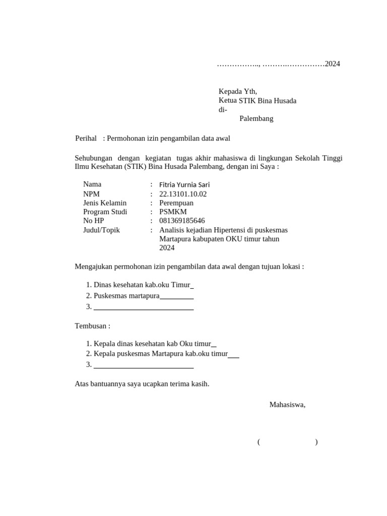 form permohonan data awal fitria ys | PDF