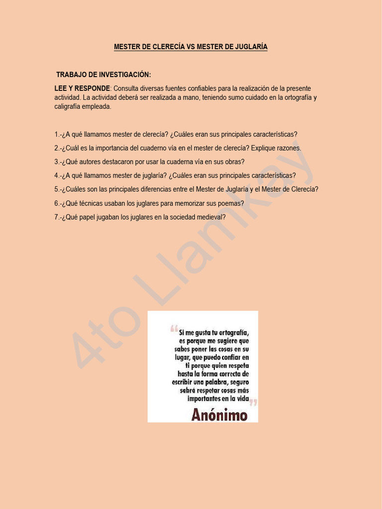Mester de Clerecía y Juglaría: Comparativa | PDF