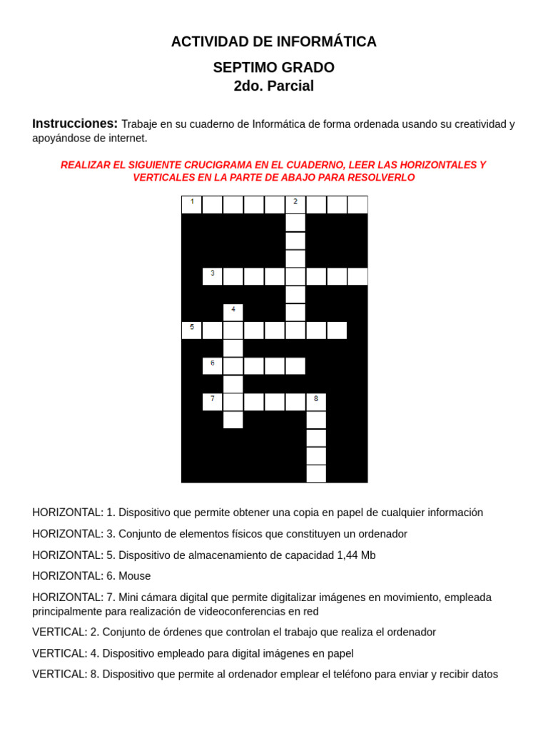 ACTIVIDAD DE INFORMÁTICA Septimo | PDF