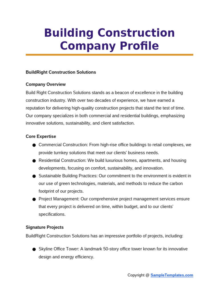 Building Construction Company Profile | PDF | Sustainability | Project ...