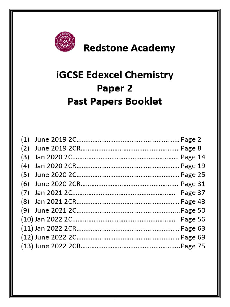 Edexcel iGCSE Chemistry Paper 2 Past Papers | PDF