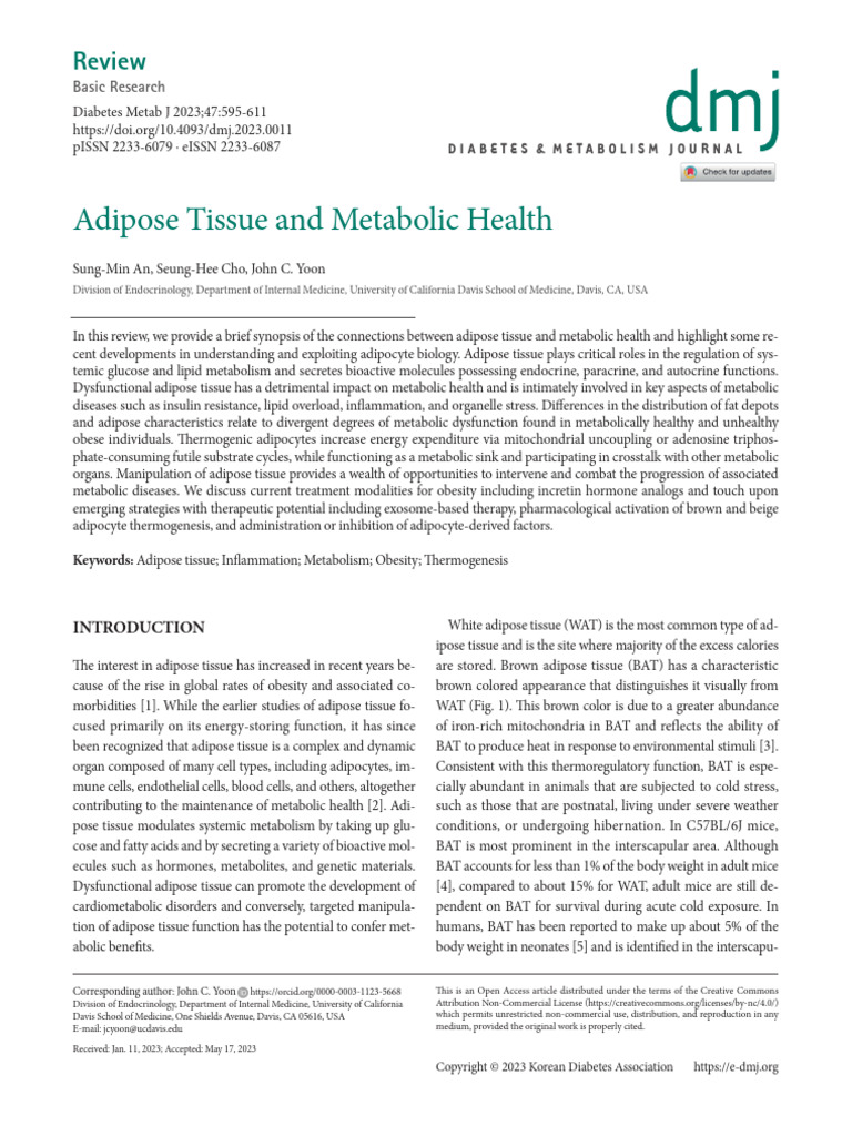 2023 Adipose Tissue and Metabolic Health | PDF | Adipose Tissue | Adipocyte