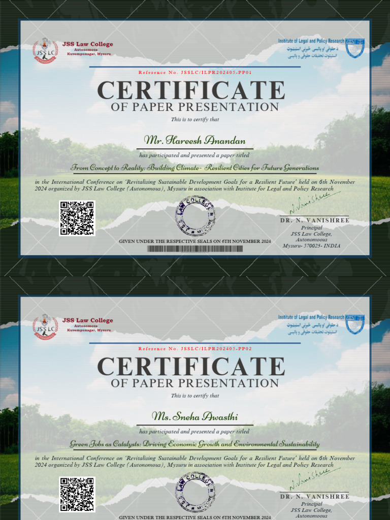 Paper Presentation Certificates of International Conference Held On 6. ...