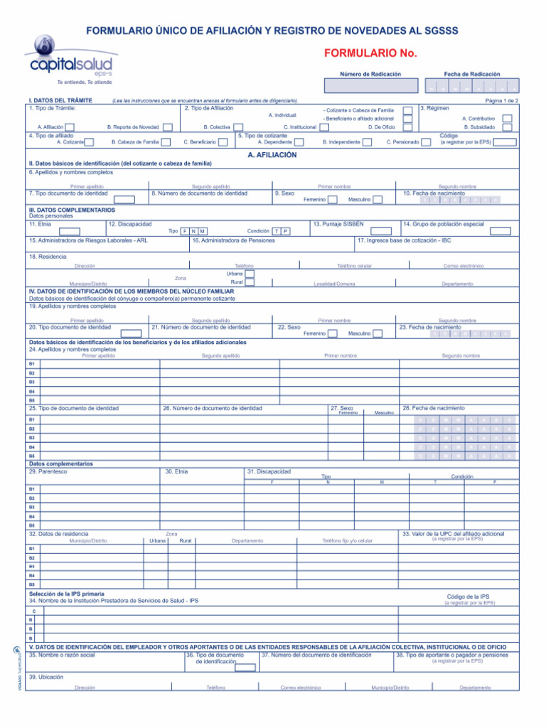 Formulario Capital Salud Eps | PDF