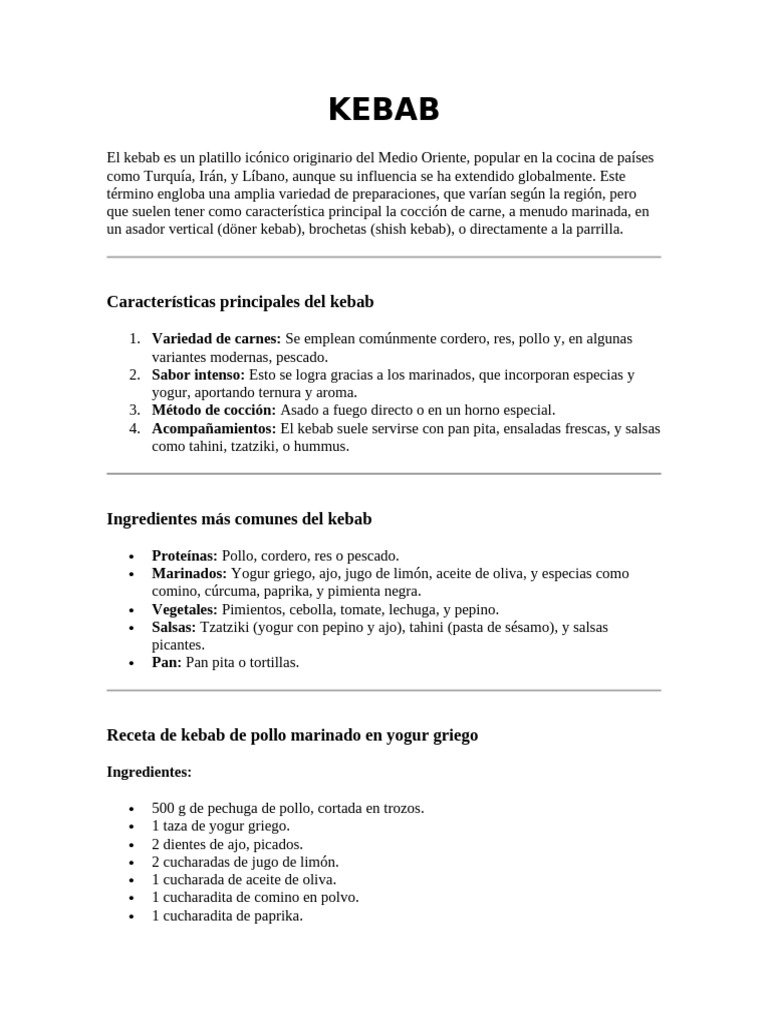 Recetas de Kebab: Pollo y Pan Pita | PDF | Brocheta | Preparación de ...