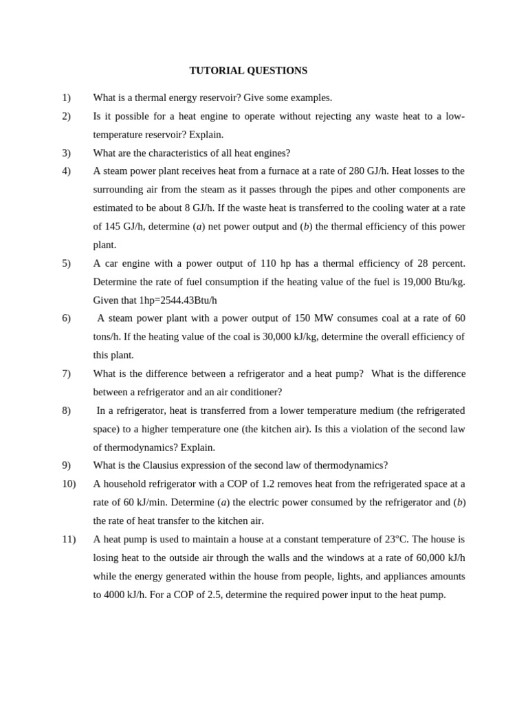 MCE 311 TUTORIAL QUESTIONS | PDF | Heat | Transport Phenomena