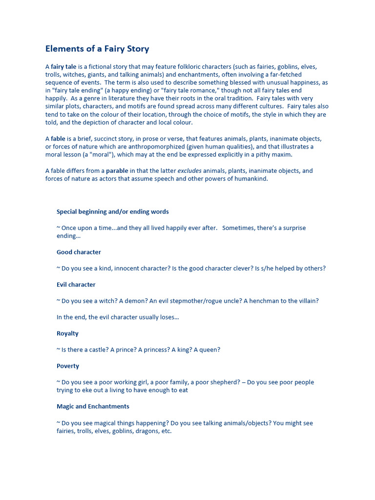 Key Elements of Fairy Tales | PDF | Fairy Tales | Fairies