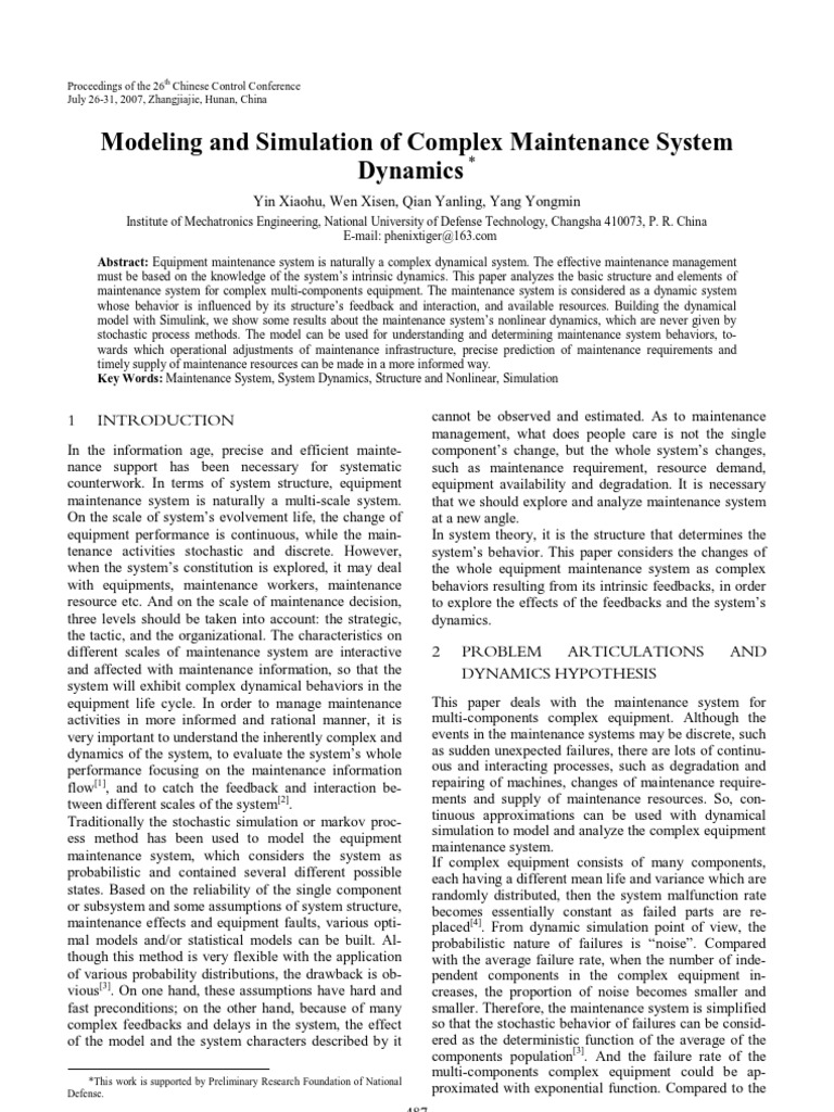 Modeling And Simulation Of Complex Maintenance System Dynamics Pdf System Simulation