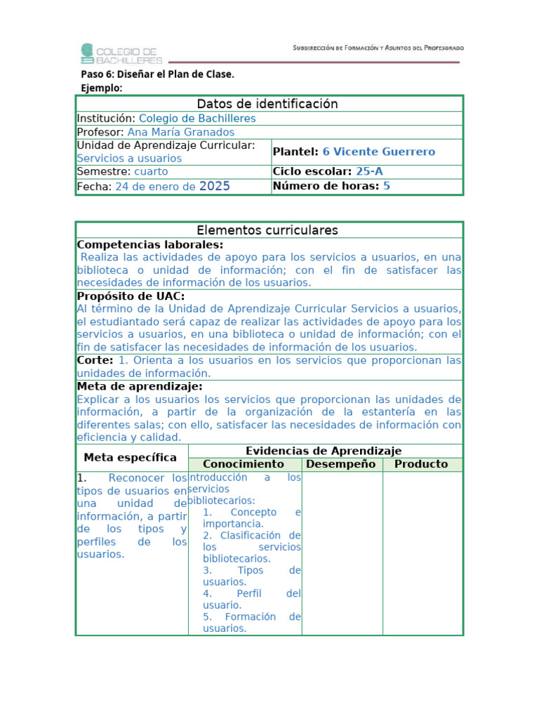 Ejemplo de Plan de Clase | PDF | Aprendizaje | Cognición