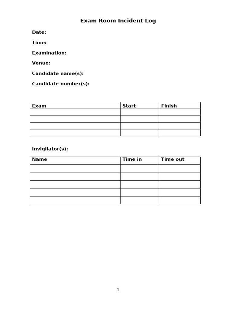 Exam Room Incident Log FINAL | PDF