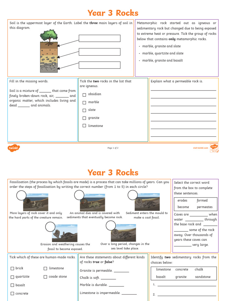 Year 3 Rocks and Soil Study Guide | PDF | Rock (Geology) | Sedimentary Rock
