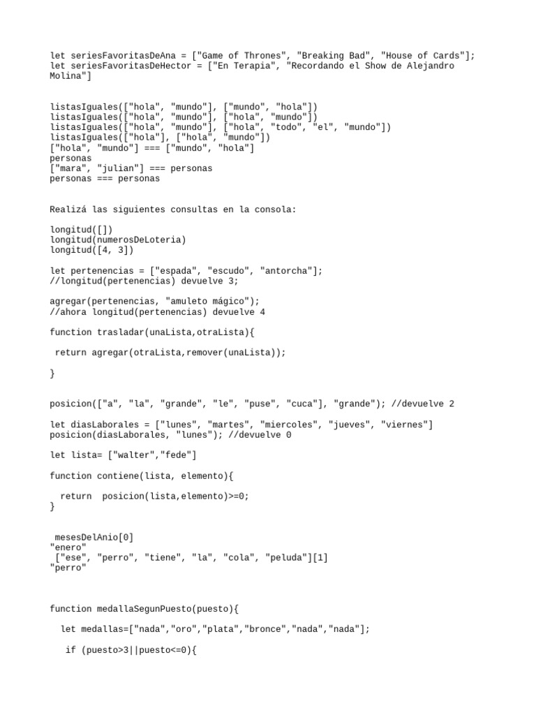Funciones y Listas en JavaScript | PDF