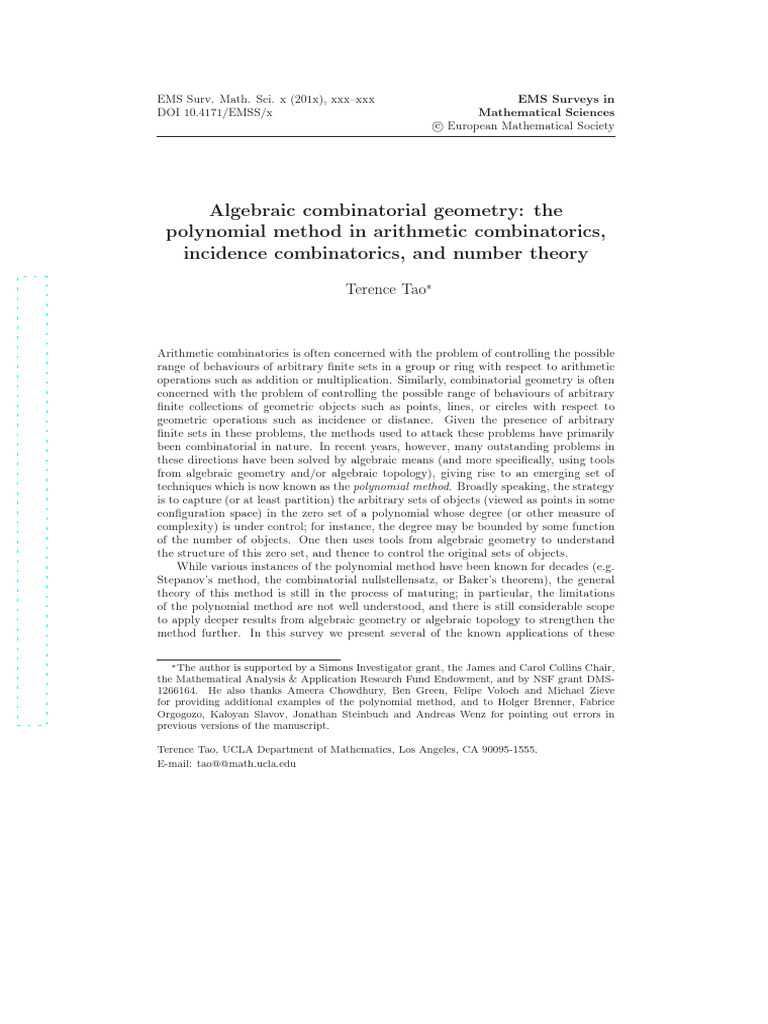 Algebraic Combinatorial Geometry: The Polynomial Method in Arithmetic Combinatorics, Incidence ...