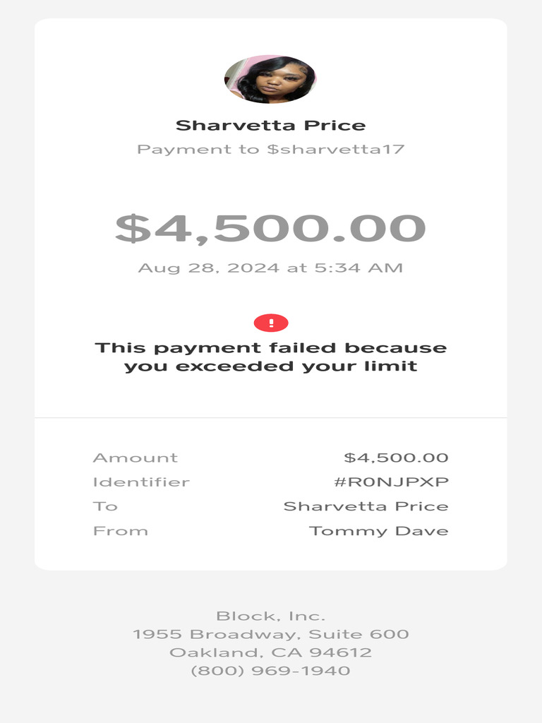 Payment Failure Notification for Sharvetta Price | PDF