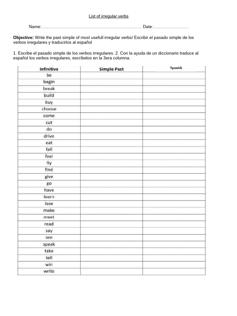 Irregular Verbs | PDF
