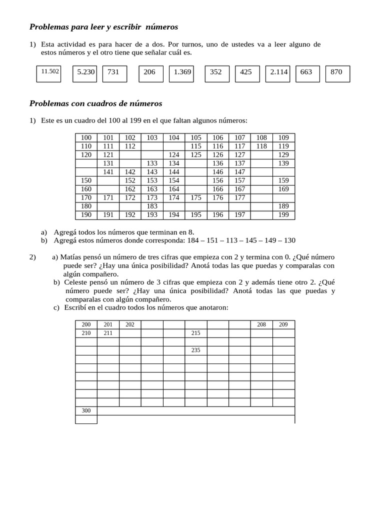 Problemas para Leer y Escribir Números | PDF
