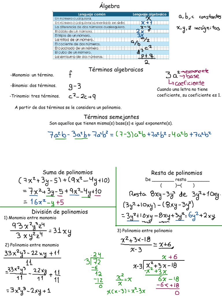 Conceptos básicos de álgebra y productos notables. | PDF
