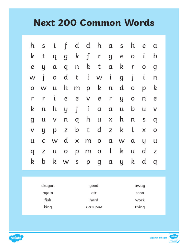 T L 6182 Next 200 Common Words Word Search | PDF
