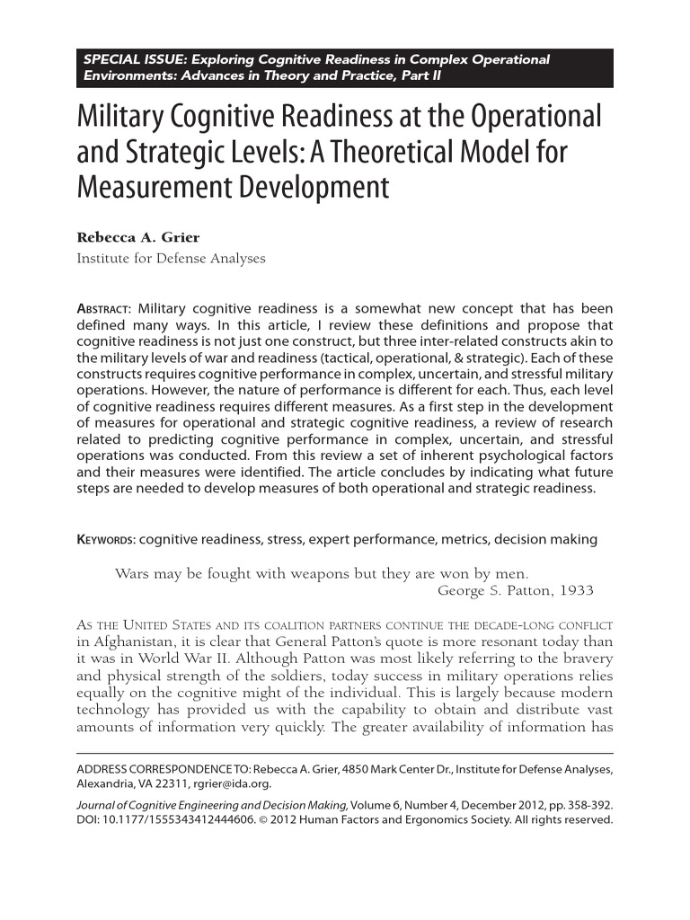 Military Cognitive Readiness Model | PDF | Metacognition | Decision Making