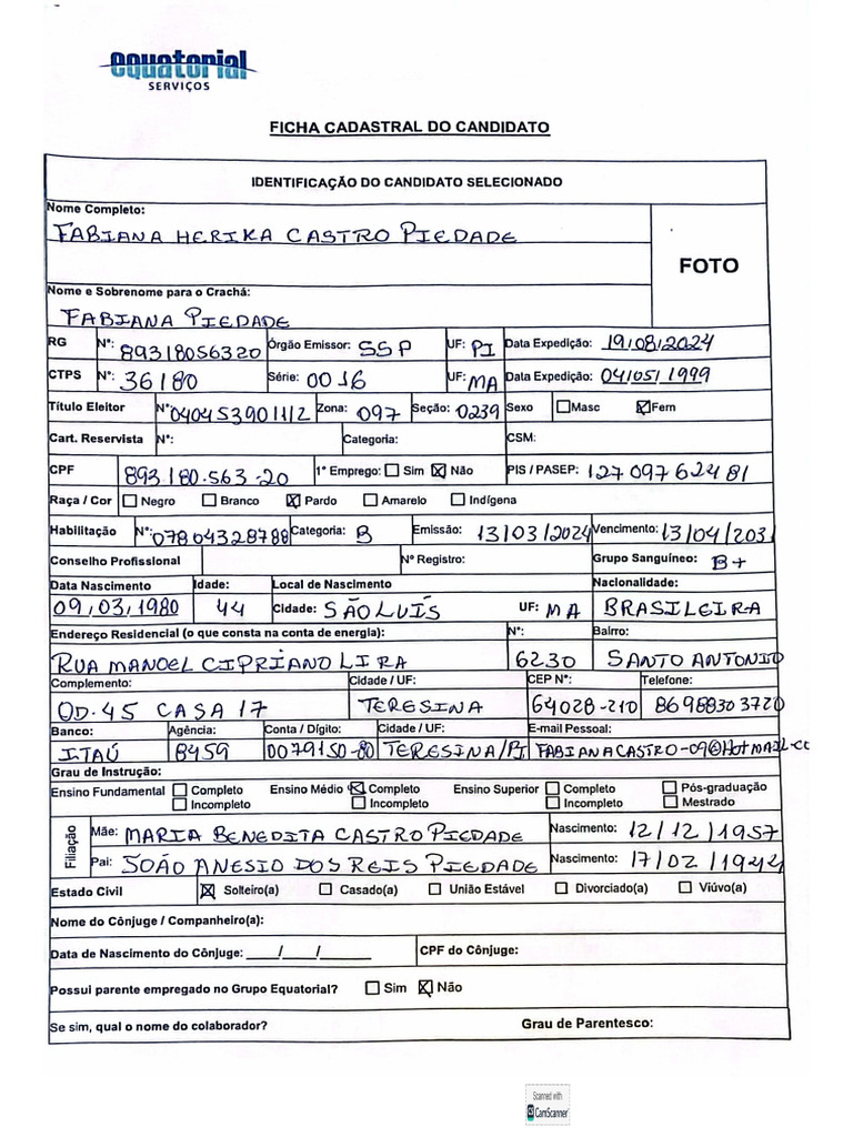 Ficha Cadastral | PDF