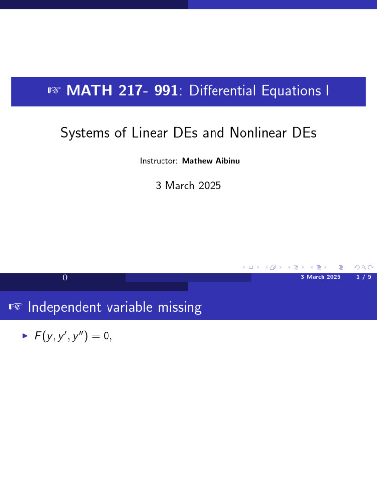 Note #21-1-Nonlinear DEs | PDF | Nonlinear System | Subtraction