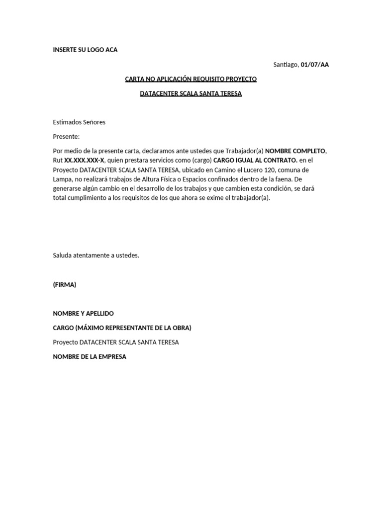 Carta No Aplica Requisito 2.7 | PDF