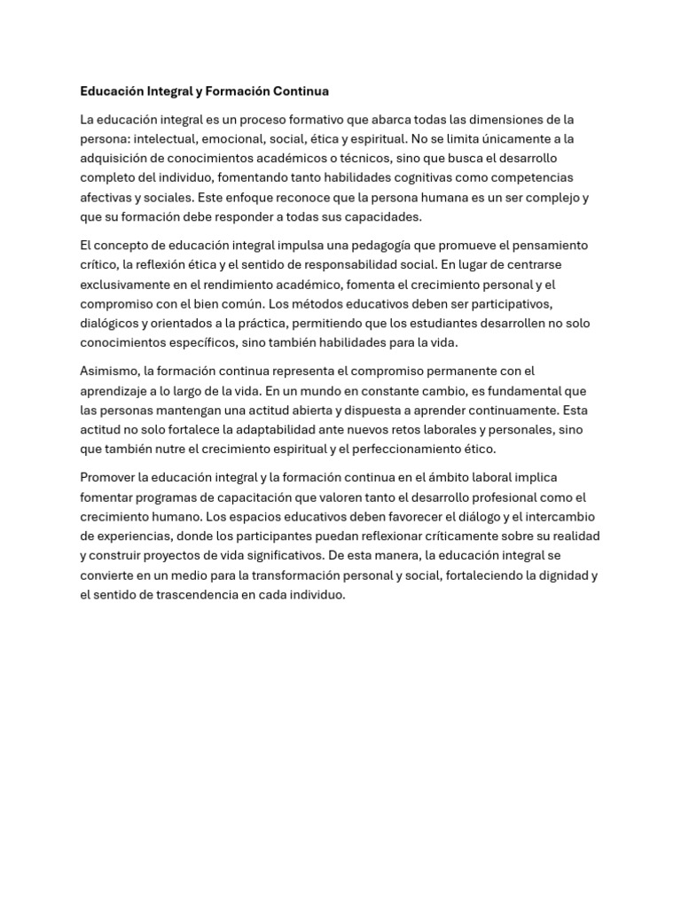 Educación Integral y Formación Continua | PDF