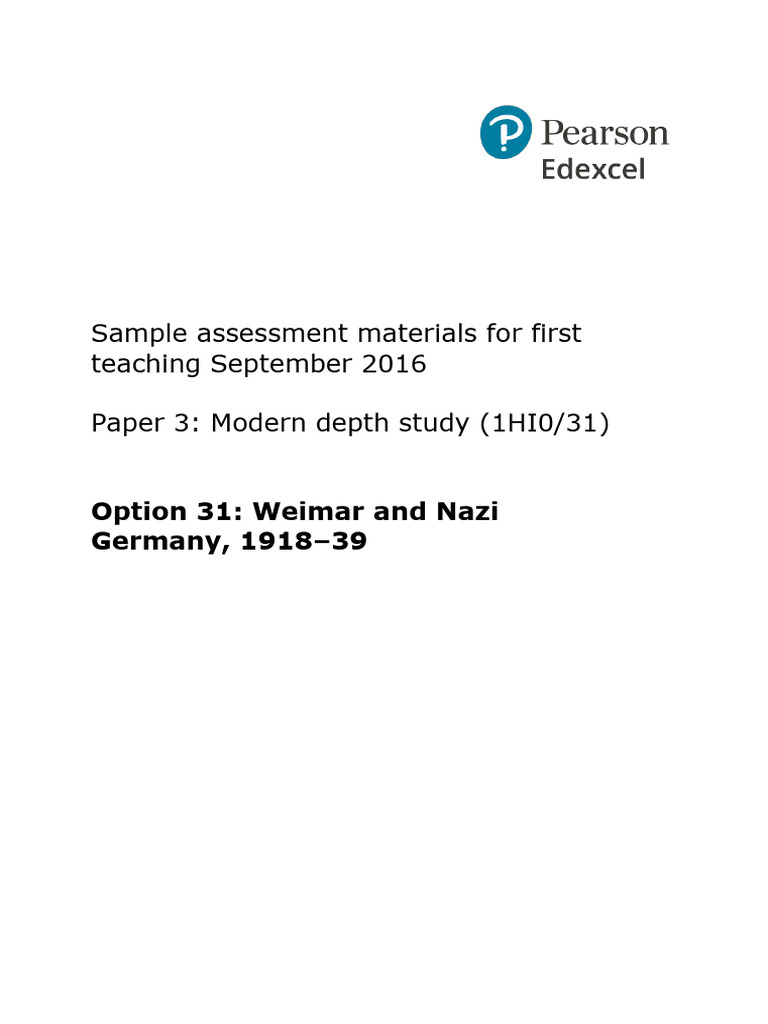 History Paper 3 Specimen Mark Scheme | PDF | Adolf Hitler