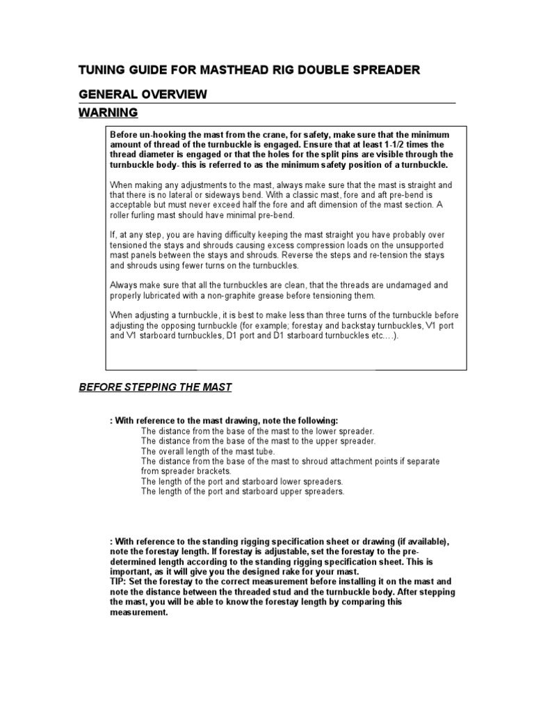 Tuning Guide For Masthead Double Spred | PDF | Rigging | Mast (Sailing)