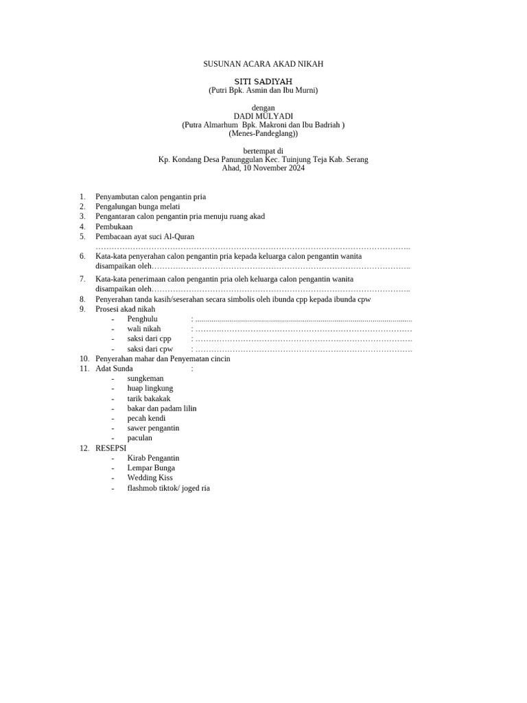Susunan Acara Akad Nikah | PDF