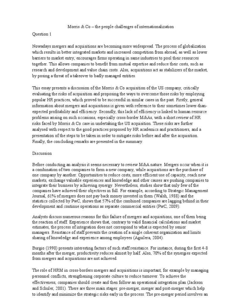 Mergers and Acquisition Essay | PDF | Mergers And Acquisitions ...