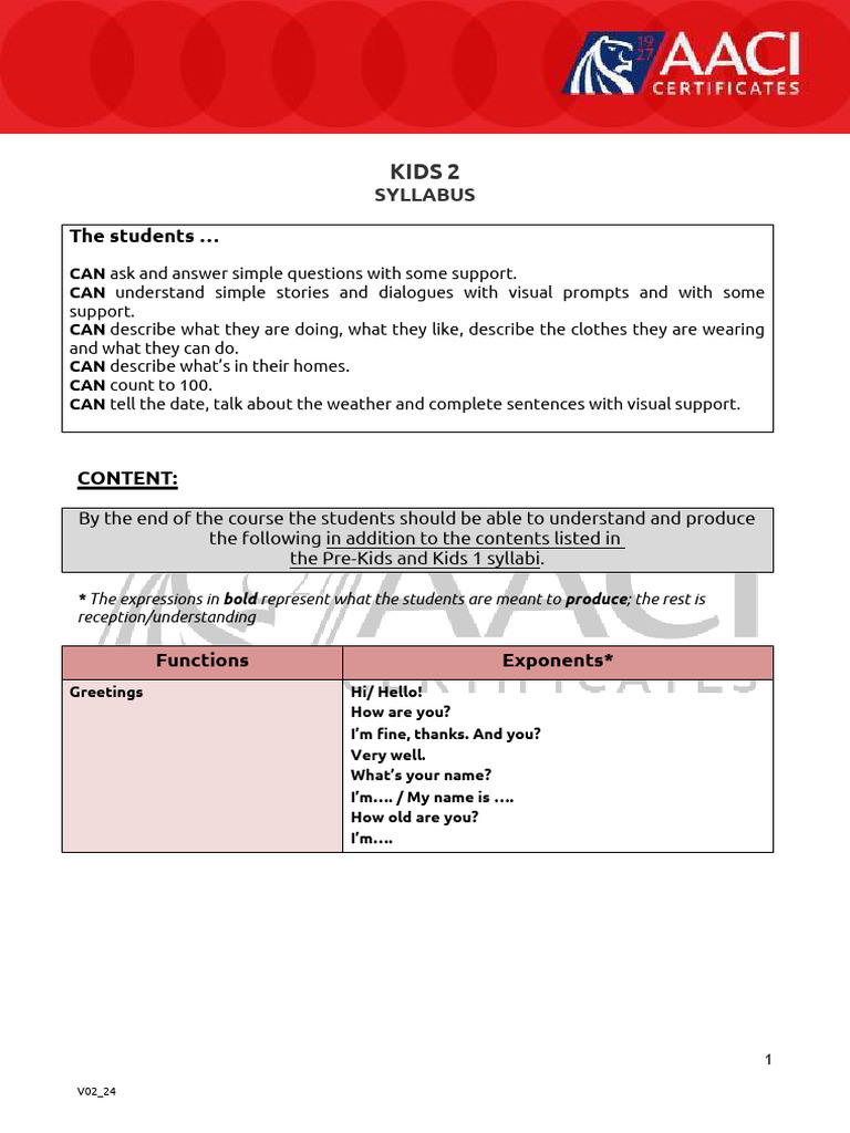 Syllabus Kids 2 V24 | PDF
