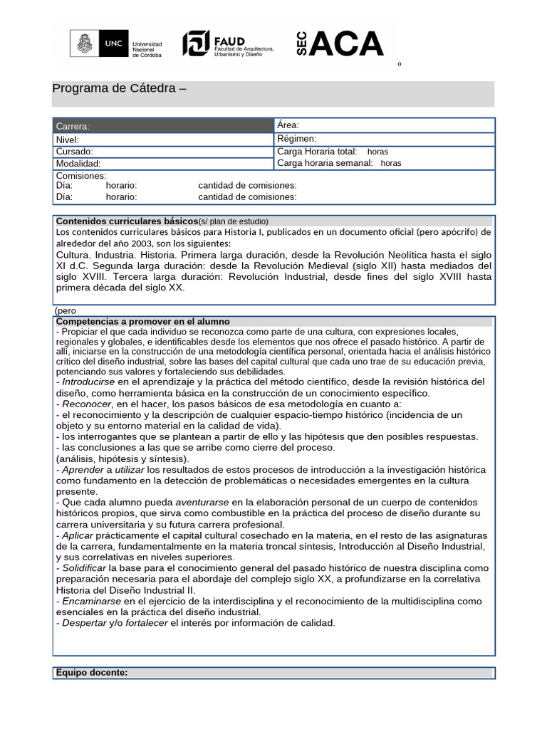 SAcad FAUD Programa Catedra HIDI 2023 1 | PDF | Evaluación