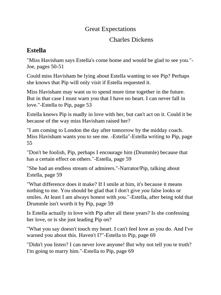 Great Expectations - Estella, chapters 7-19 | PDF | Estella (Great ...