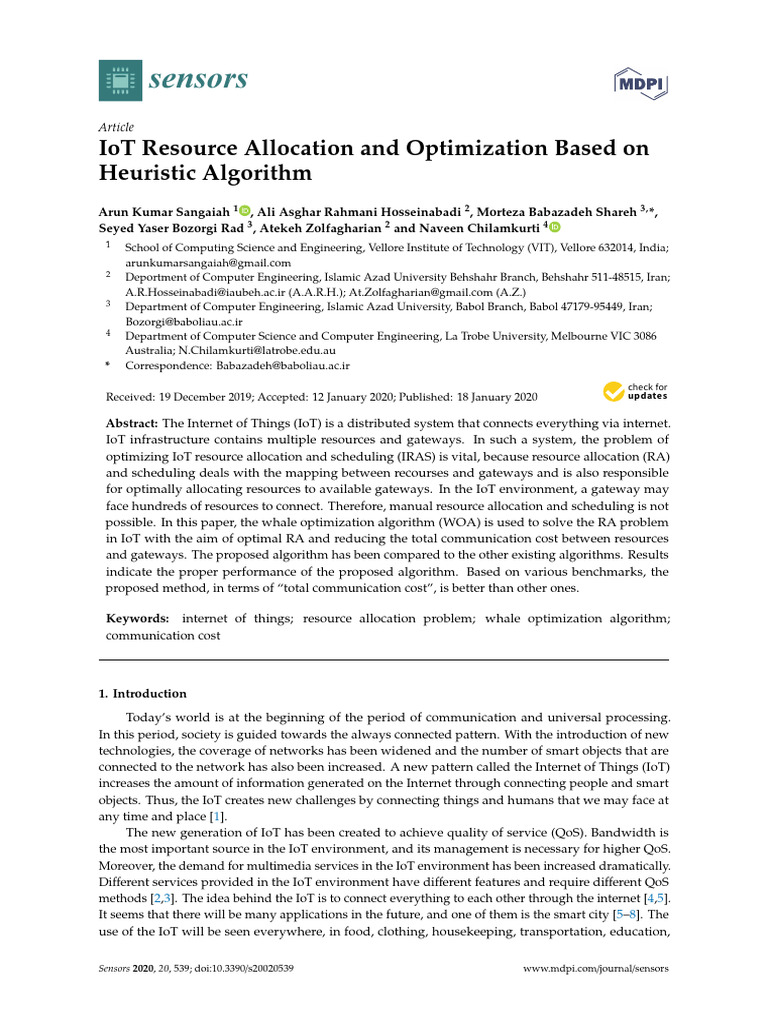 6- IoT Resource Allocation and Optimization Based on Heuristic Algorithm | PDF | Internet Of ...