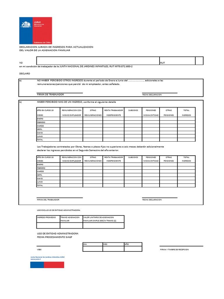 Declaración Jurada de Ingresos Familiar | PDF | Labor | Compensación ...
