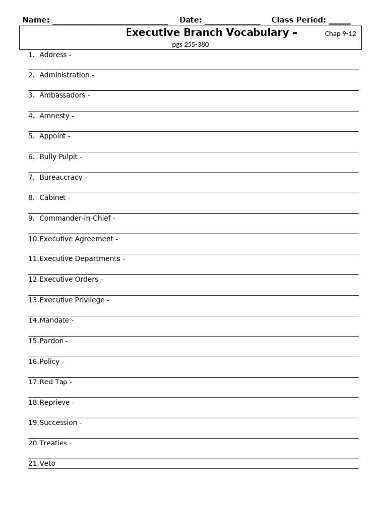 Executive Branch Vocab | PDF