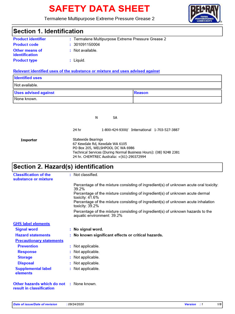 Termalene EP Grease 2 Safety Data Sheet | PDF | Dangerous Goods | Toxicity