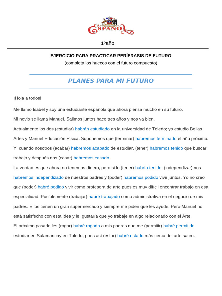 Ejercicio de Perífrasis de Futuro | PDF